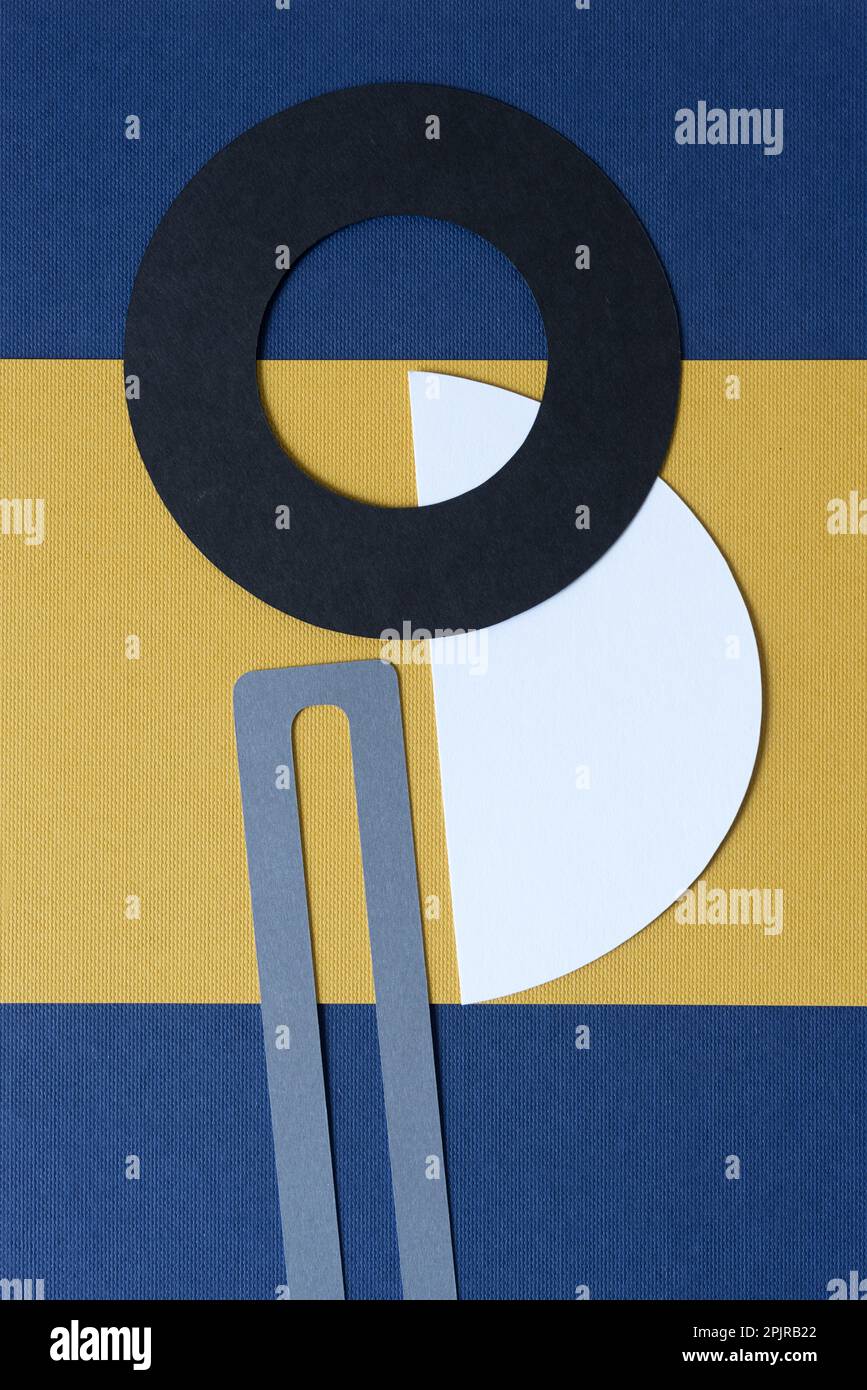 rectangle, semi circle, and ring on dark blue and mustard yellow ...