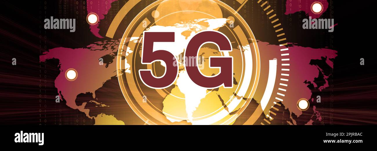 5G Fast speed wireless internet connection and technology concept. 3d ...