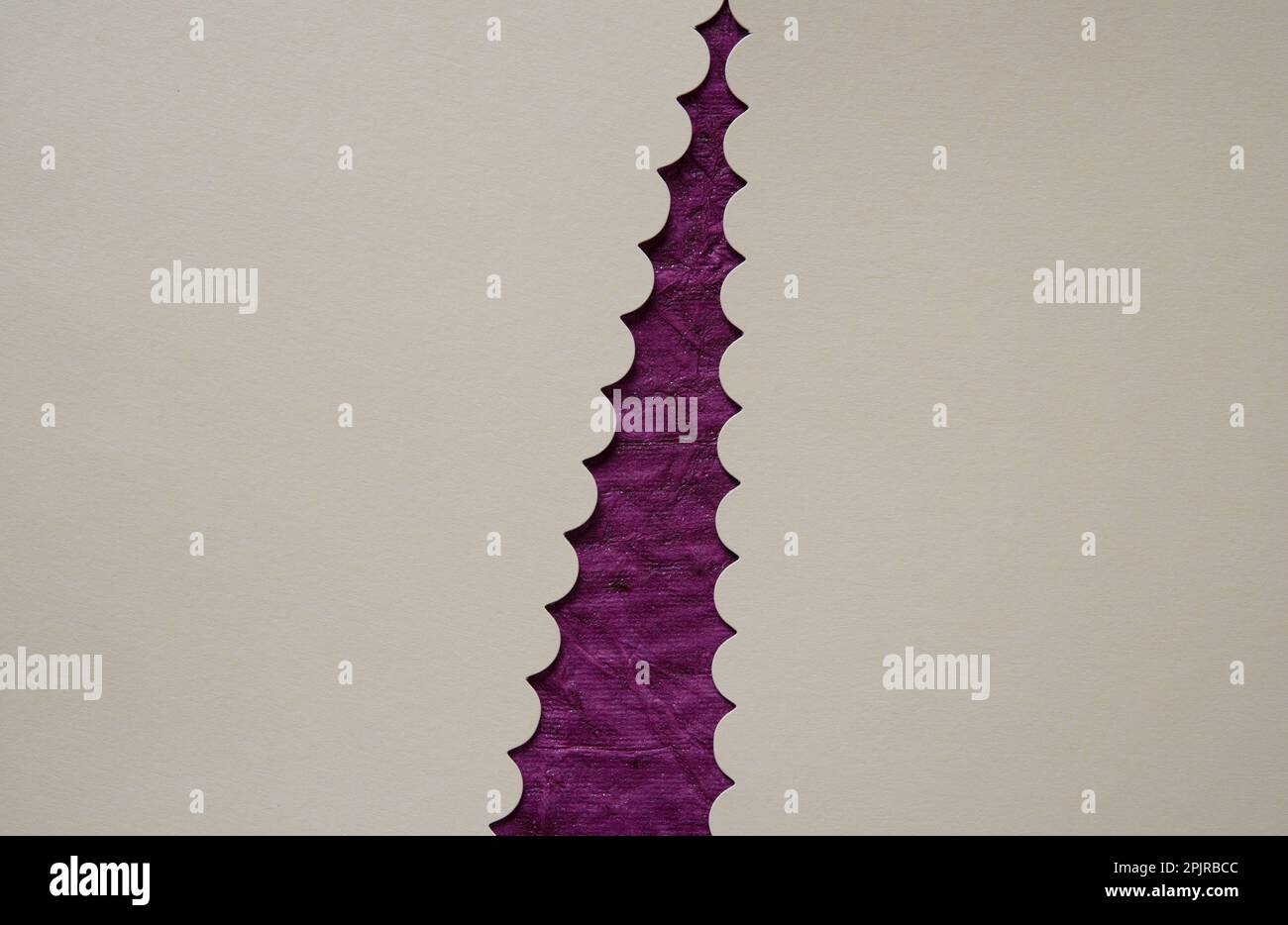 two beige cards with decorative ribbed edges on purple paper with waxy ...