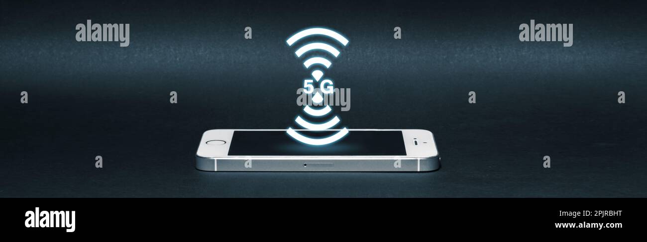 5G Fast speed wireless internet connection and technology concept. 3d ...