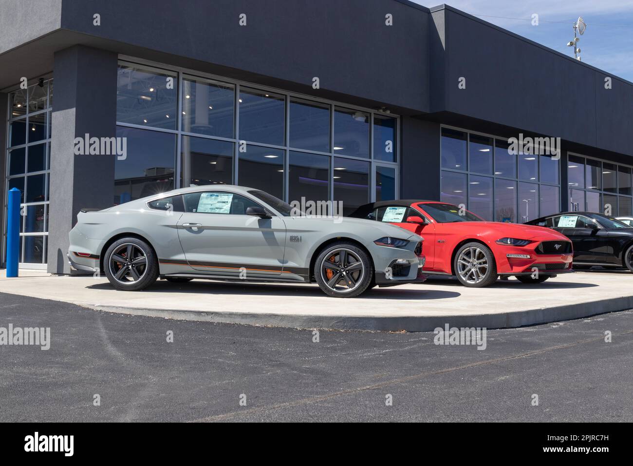 Plainfield - Circa April 2023: Ford Mustang display at a dealership ...