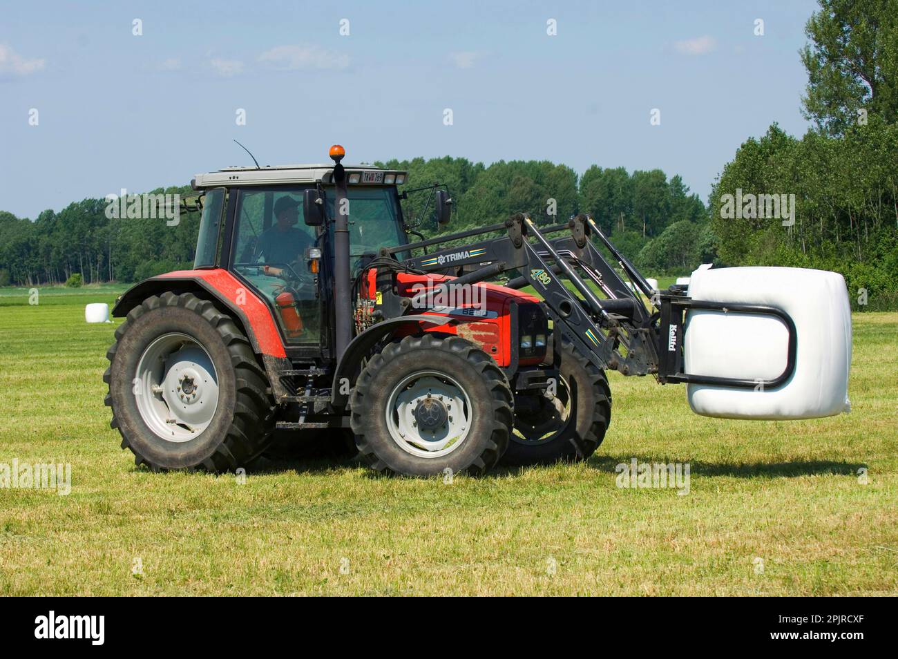 Massey Ferguson 6290 tractor with mechanical loader transporting ...