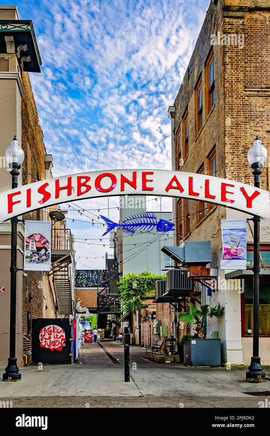 Fishbone Alley is pictured, April 2, 2023, in Gulfport, Mississippi. The brick alley is filled ...