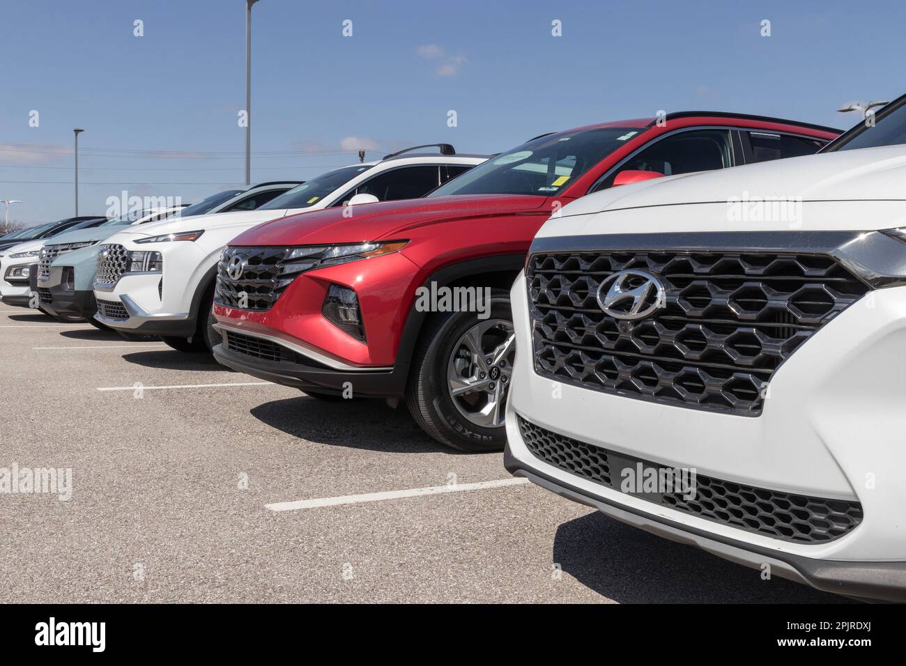 Avon - Circa April 2023: Hyundai used car display at a dealership. With ...