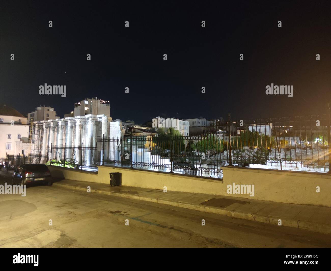 Athens night with Monastiraki square and old Plaka Acropolis hill on ...
