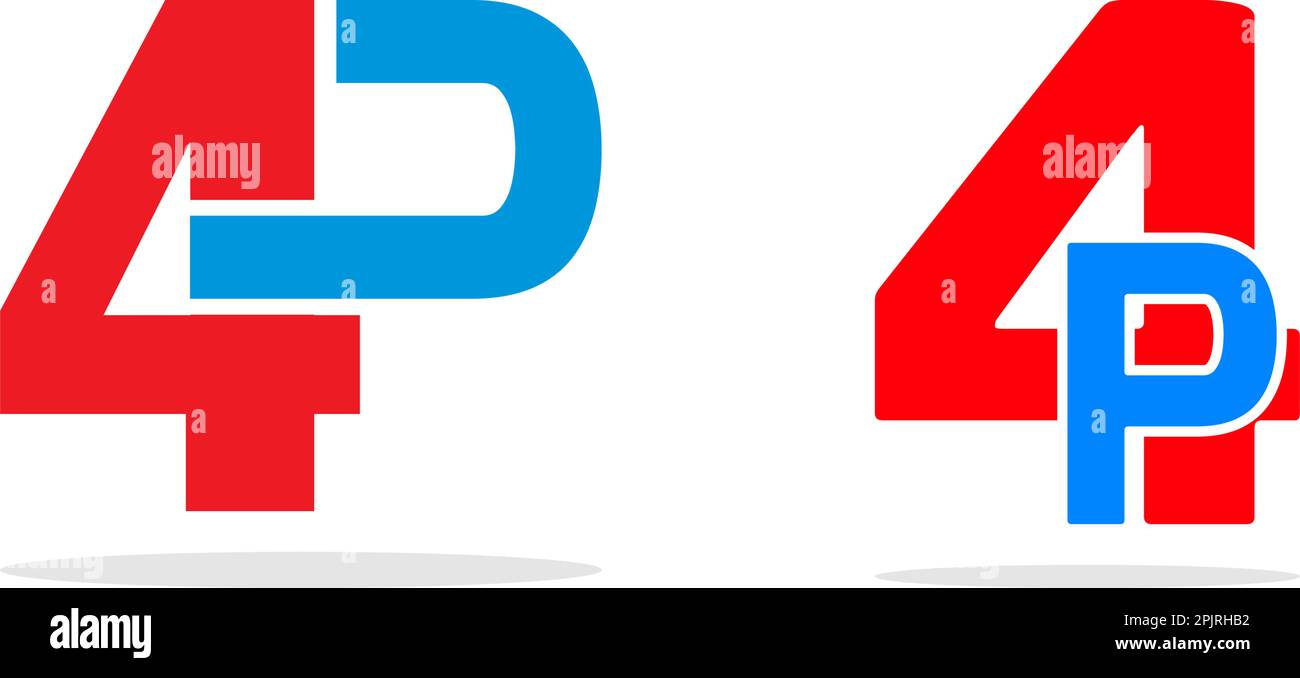 Set of Initial logo, combining letter and number, P and 4, red blue ...