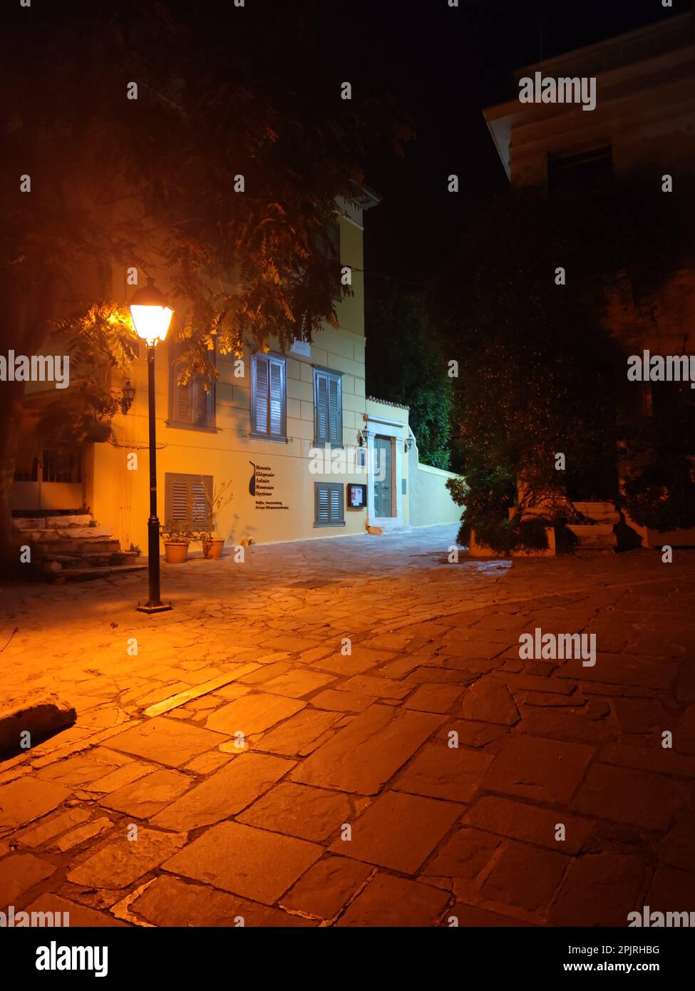 Athens night with Monastiraki square and old Plaka Acropolis hill on ...