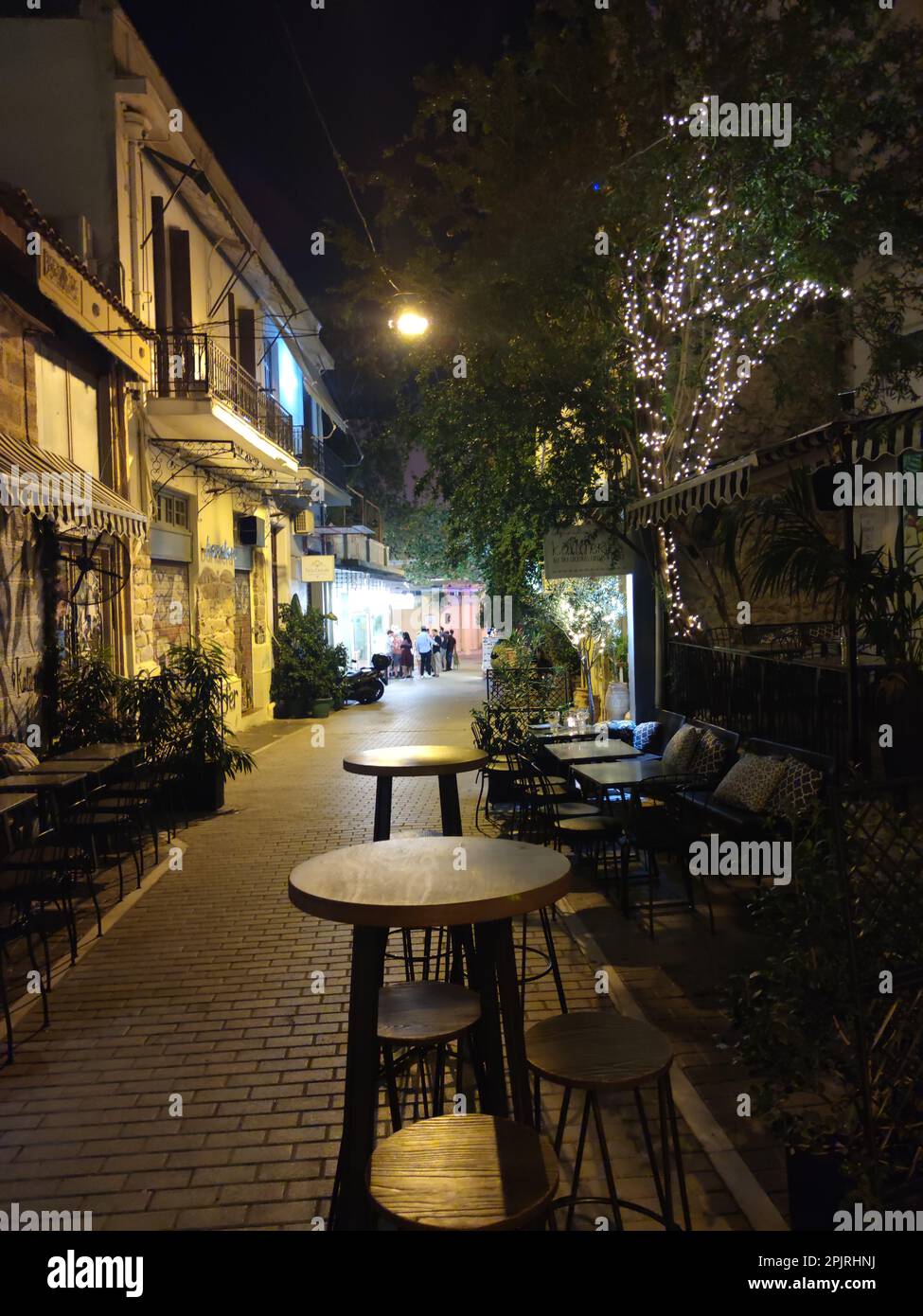 Athens night with Monastiraki square and old Plaka Acropolis hill on ...