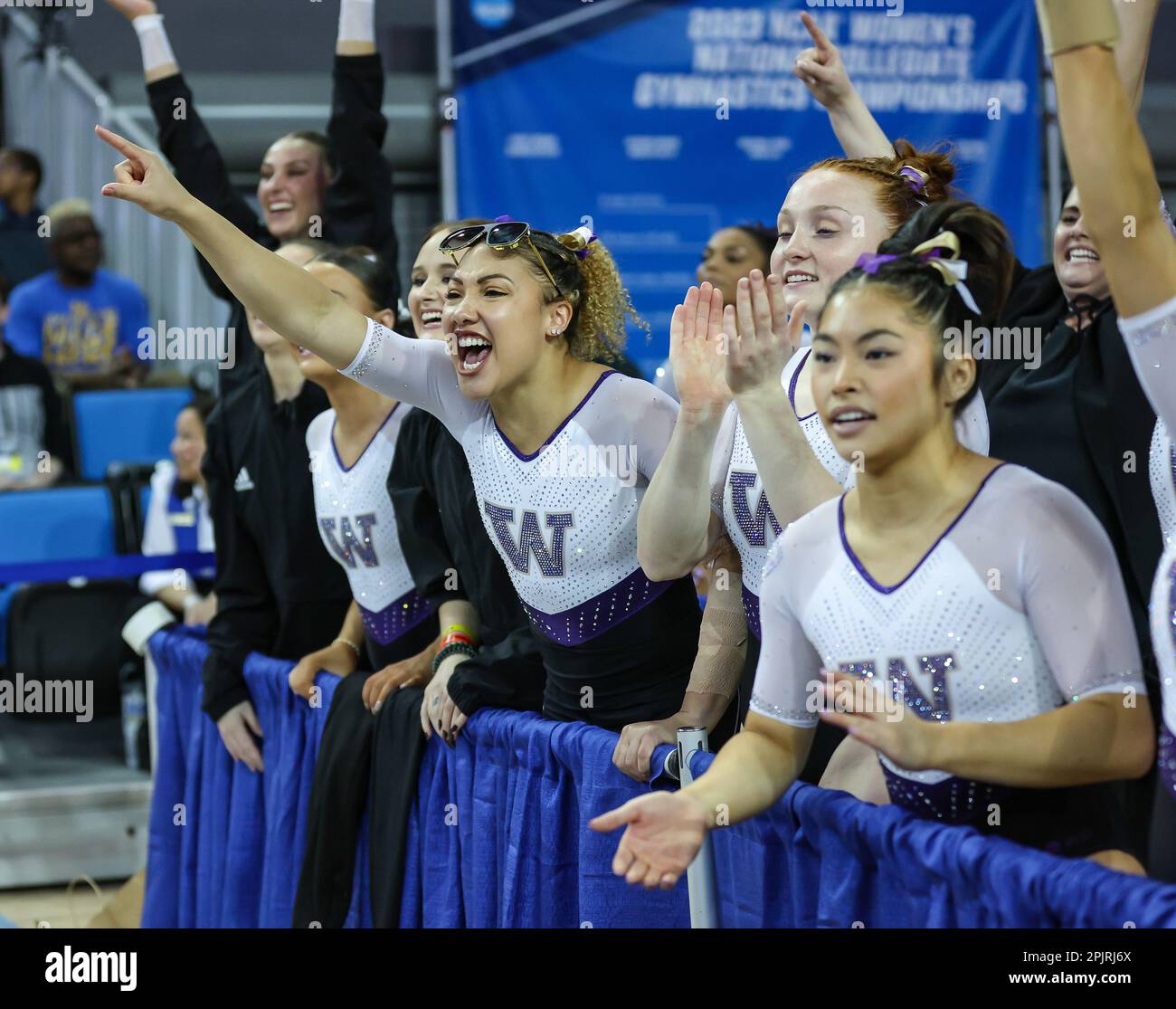 Los Angeles, OK, USA. 1st Apr, 2023. The Washington gymnastics team ...