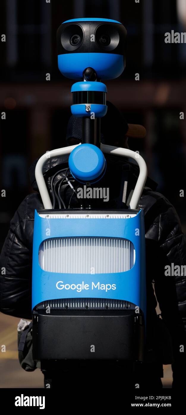 Google’s Street View Trekker backpack in use in Golden Square, London ...