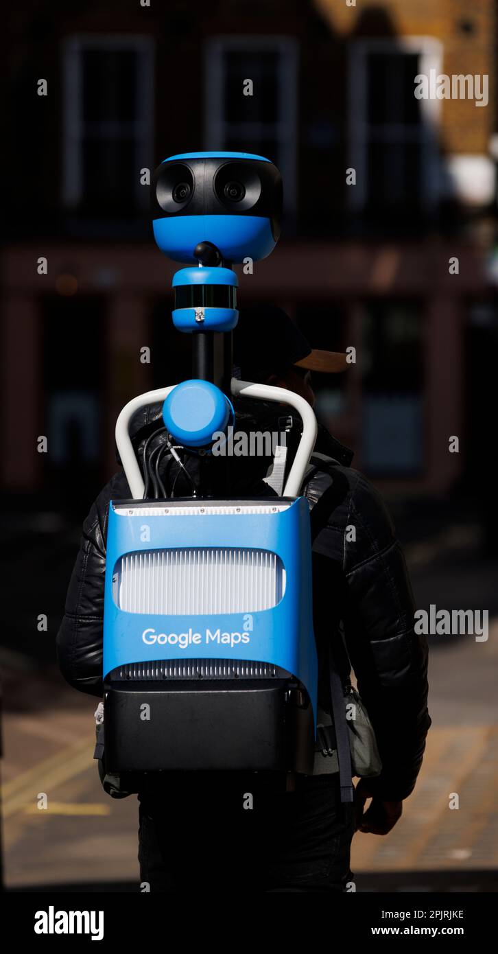Google’s Street View Trekker backpack in use in Golden Square, London ...