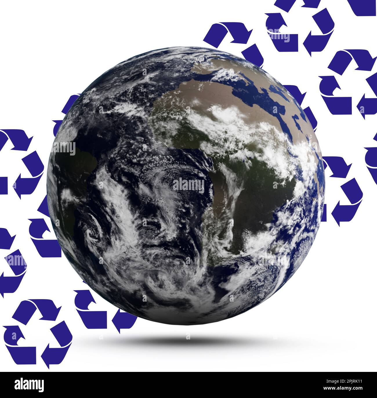 Illustration of recycling symbols and Earth on white background Stock ...