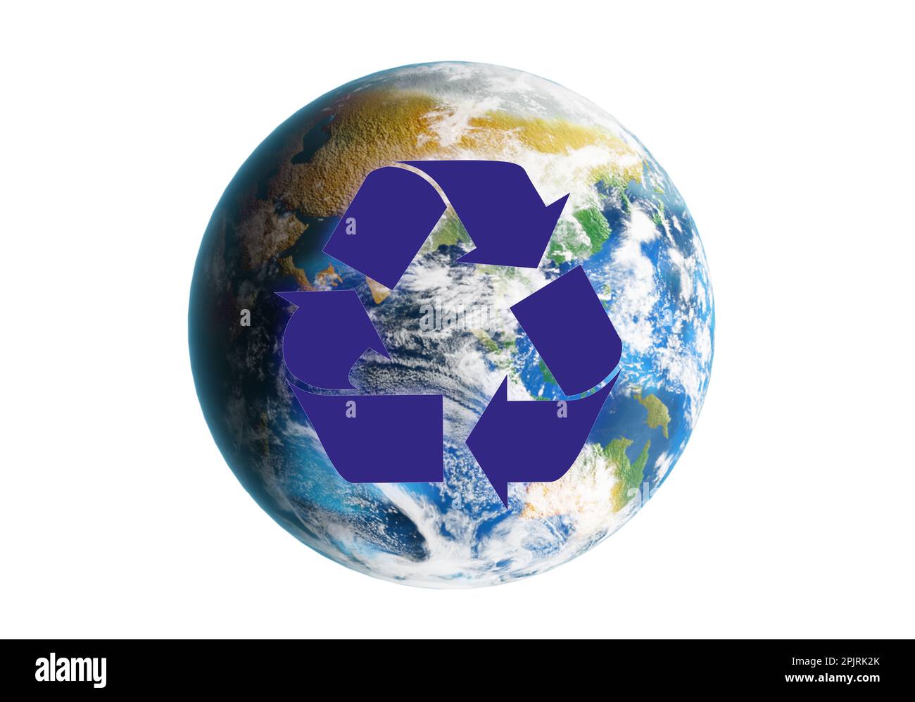 Illustration of recycling symbol and Earth on white background Stock ...