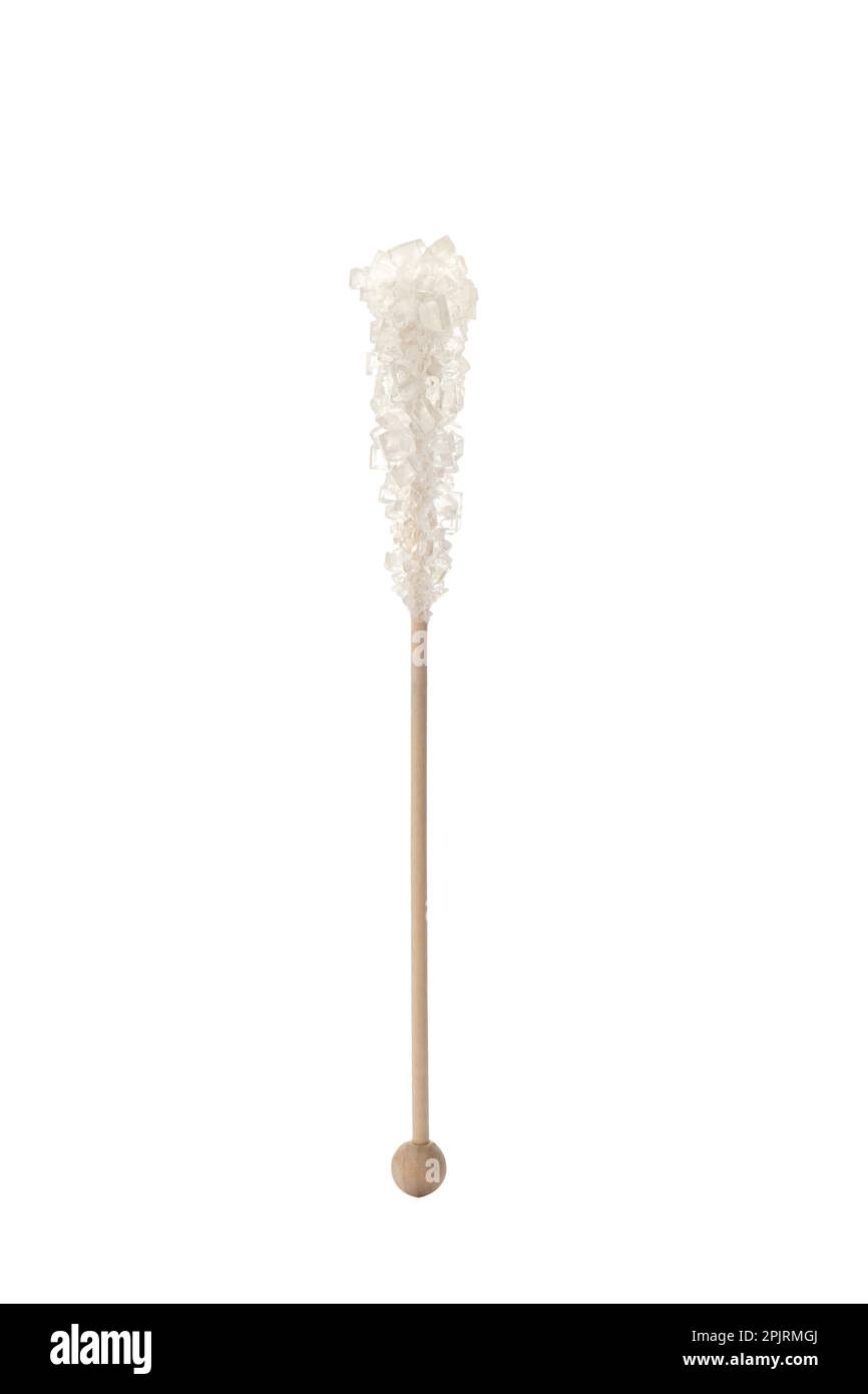 Wooden stick with sugar crystals isolated on white. Tasty rock candy ...