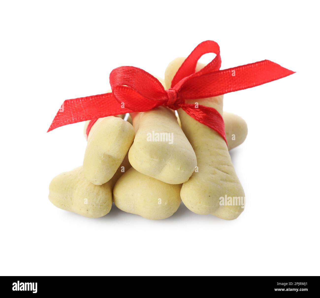 Bone shaped dog cookies with red bow on white background Stock Photo ...