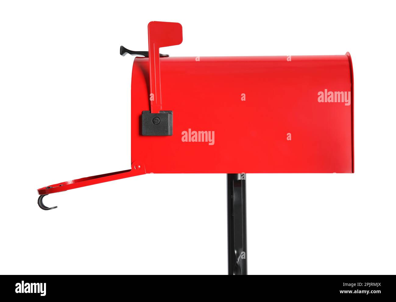 Open red letter box on white background Stock Photo - Alamy