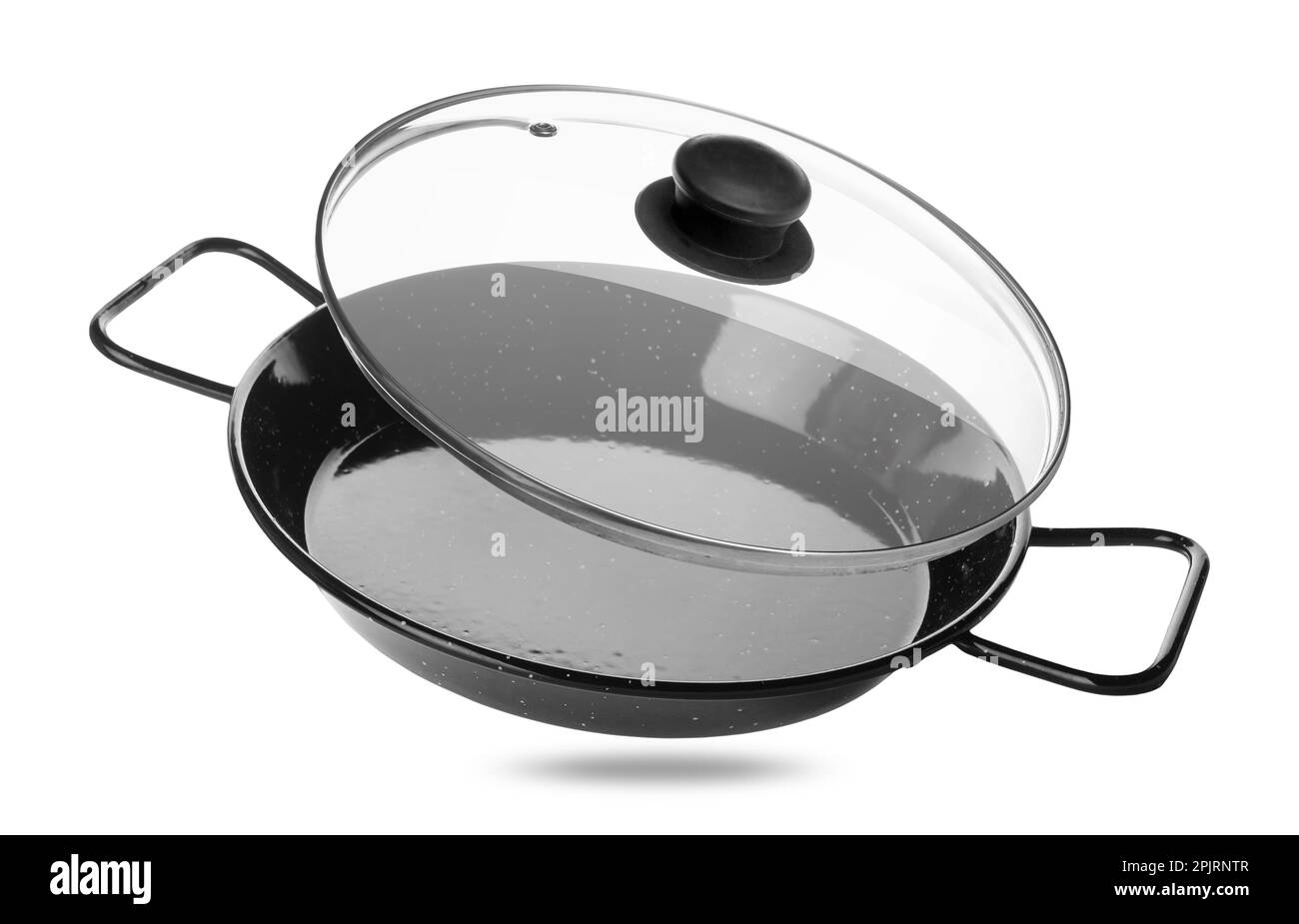 New pan and glass lid on white background Stock Photo - Alamy