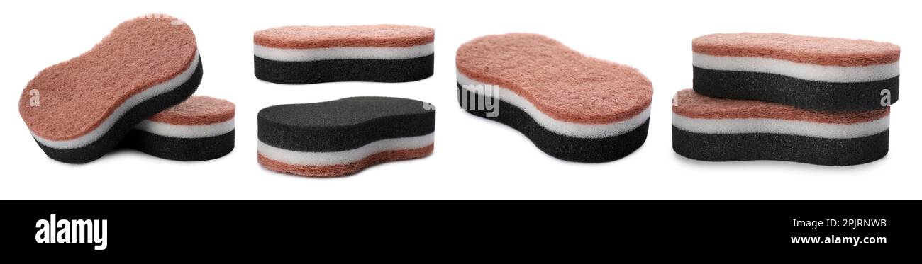 Set with cleaning sponges on white background. Banner design Stock ...
