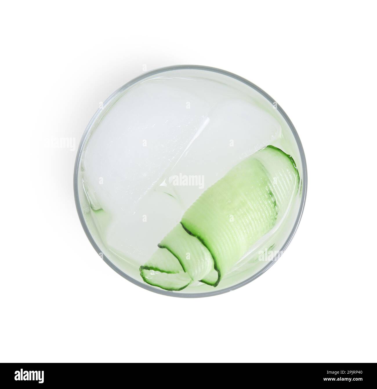 Tasty fresh cucumber water in glass isolated on white, top view Stock Photo - Alamy