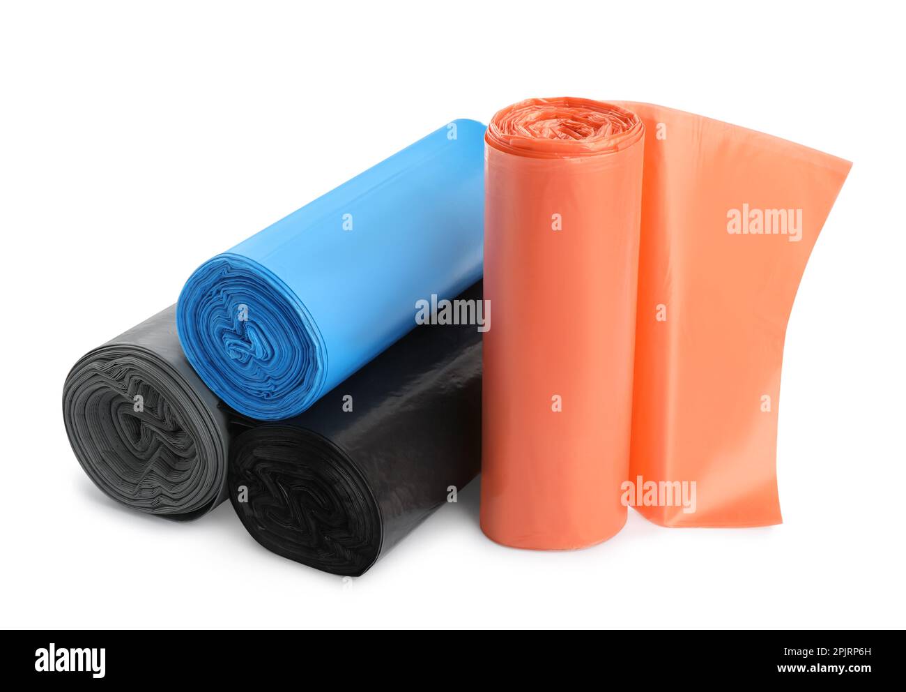 Rolls of different color garbage bags isolated on white Stock Photo - Alamy