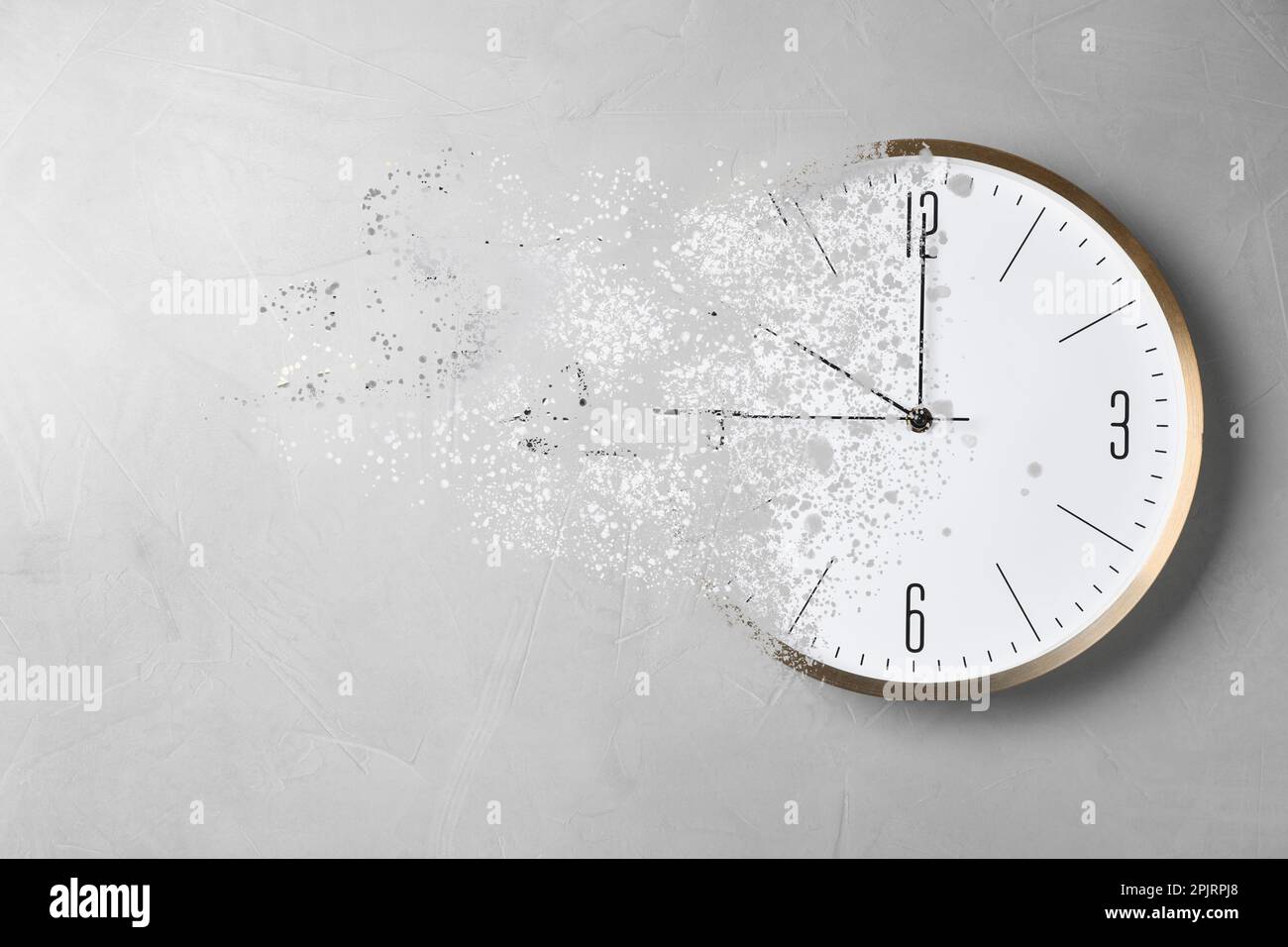 Time is running out. Clock vanishing on light background Stock Photo ...