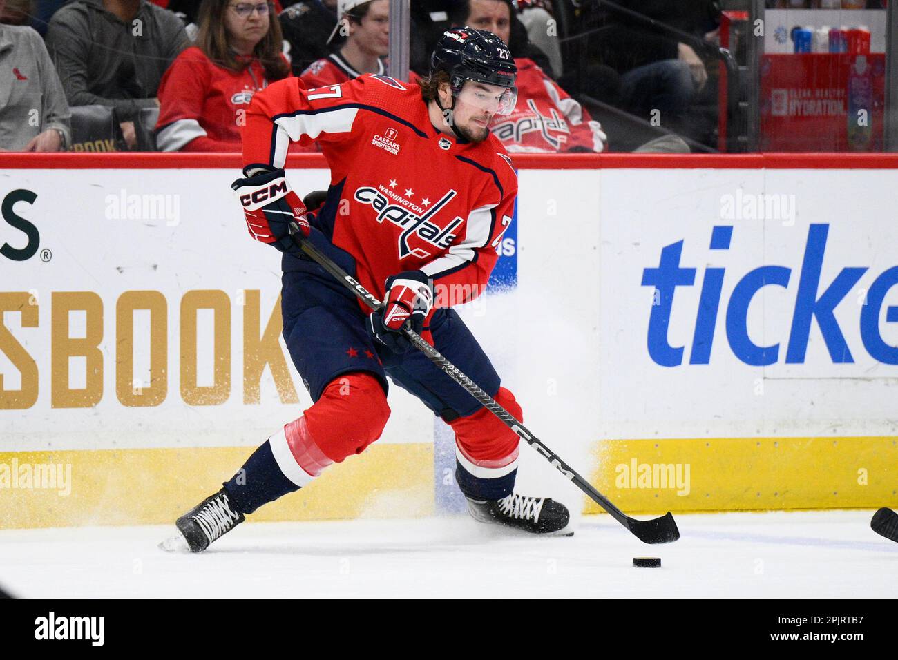 Washington Capitals defenseman Alexander Alexeyev (27) in action during ...