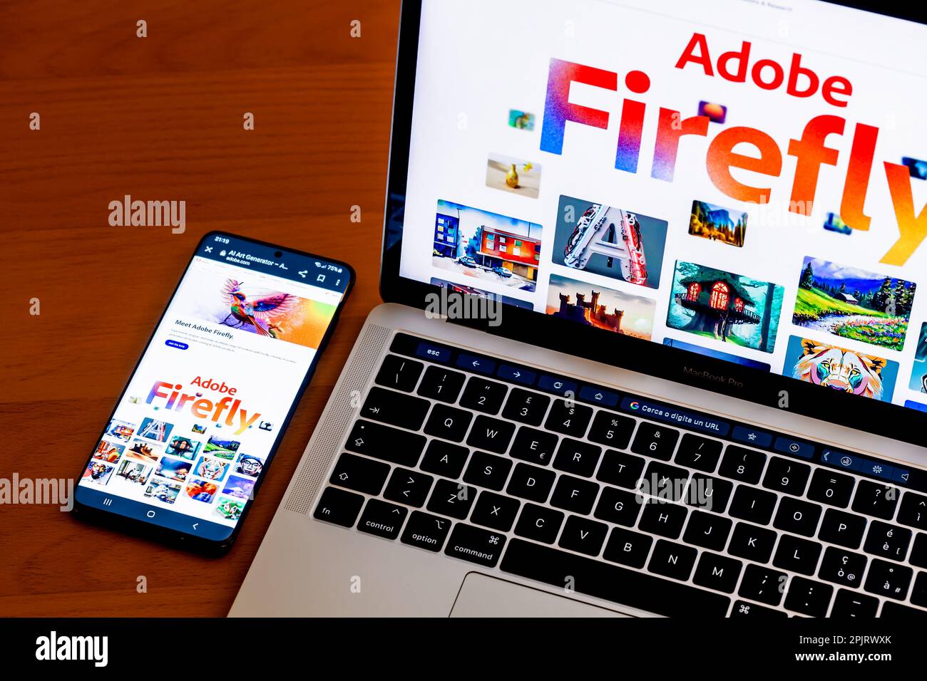ITALY - April 3, 2023: Adobe Firefly website displayed on computer mac laptop screen. Adobe has ...