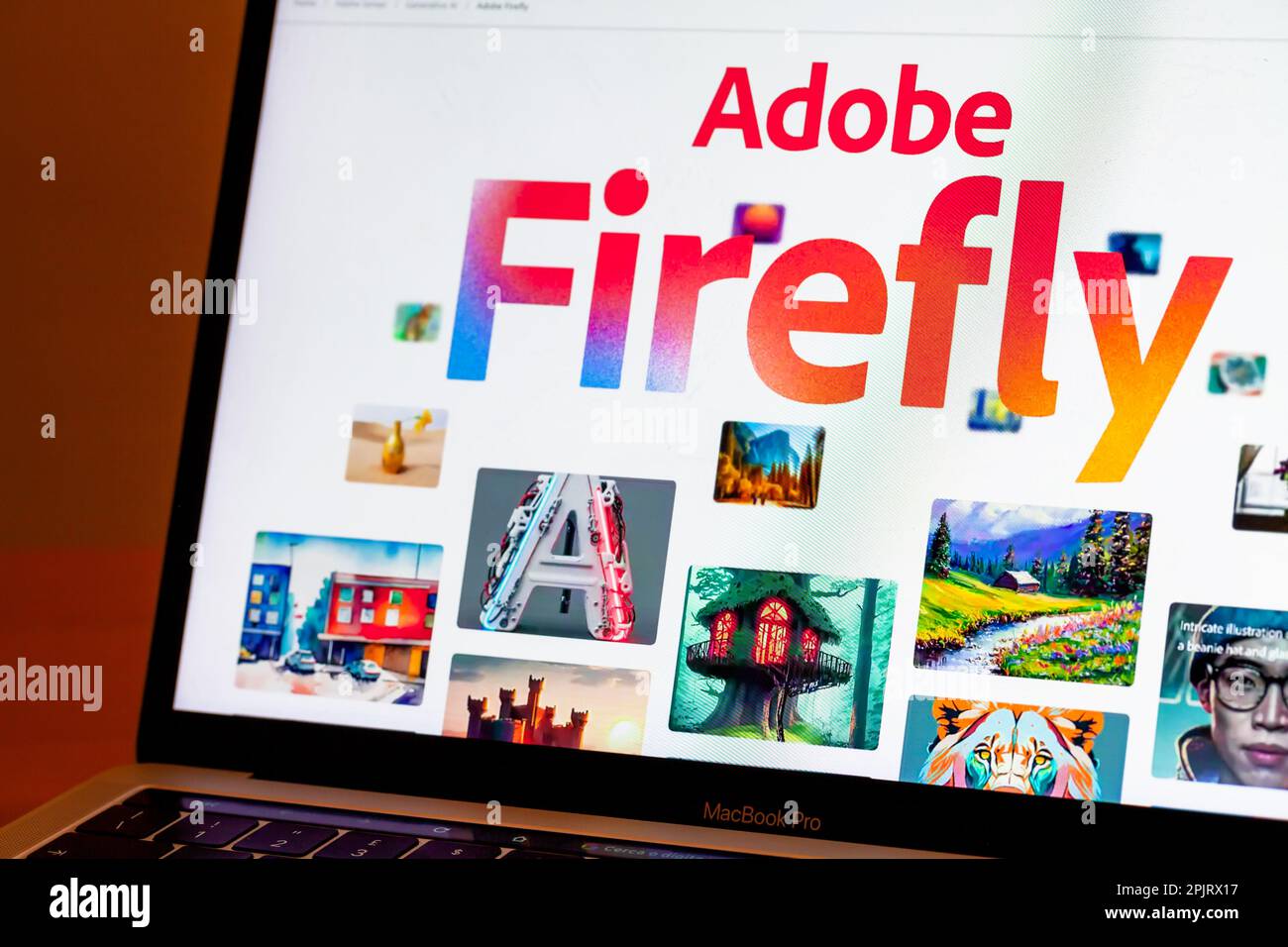 ITALY - April 3, 2023: Adobe Firefly website displayed on computer mac laptop screen. Adobe has ...