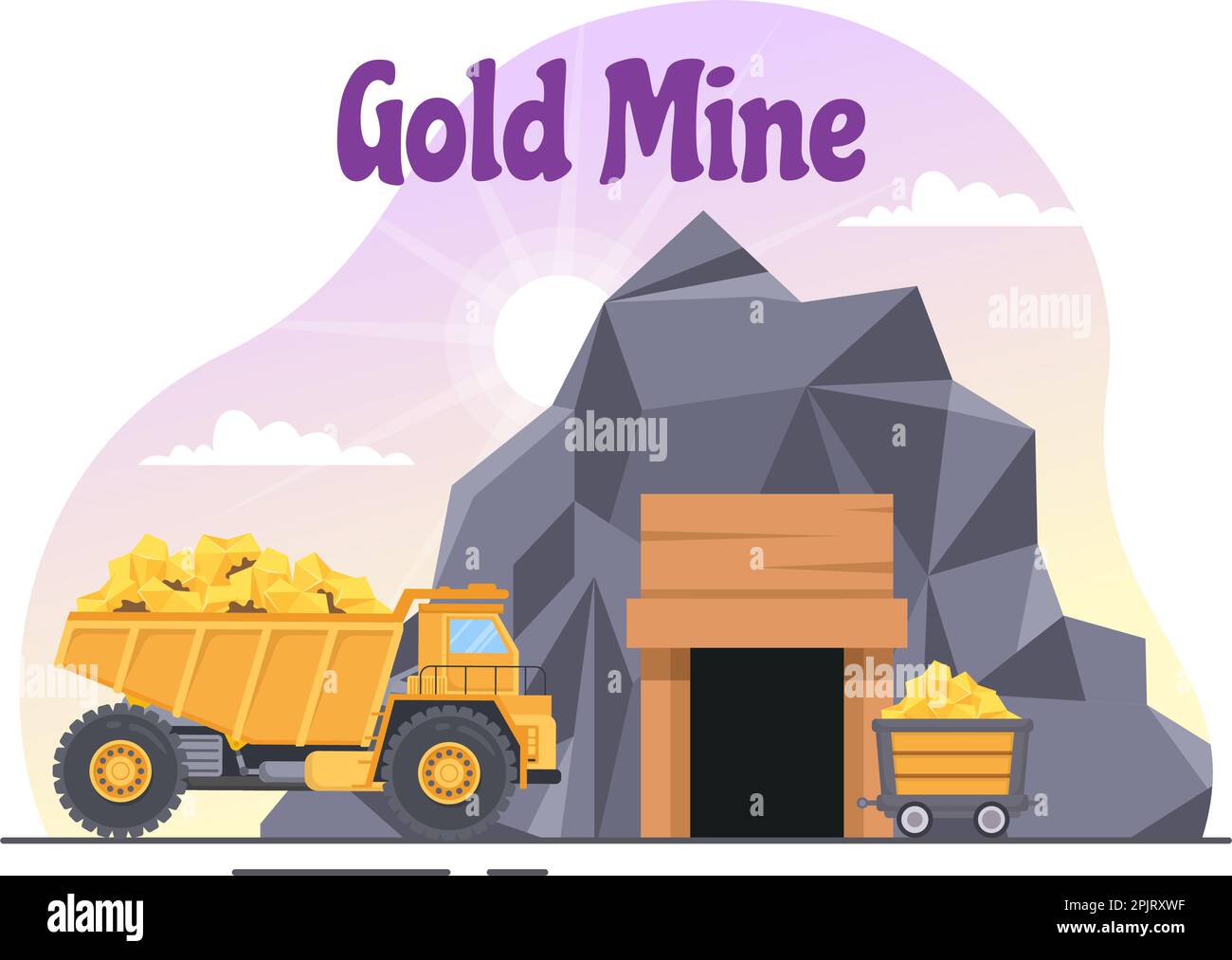 Gold Mine Illustration with Mining Industry Activity for Treasure, Pile ...