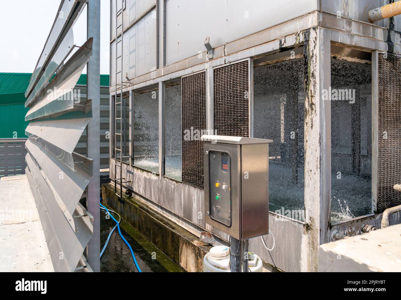 Water spray in cooled chiller for temperature exchange in factory Stock ...