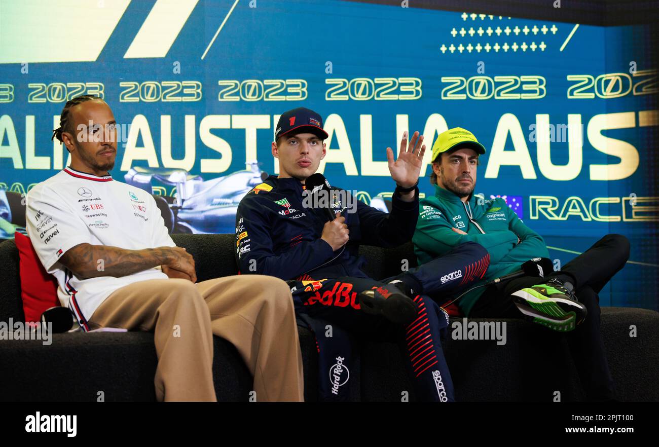 MELBOURNE, Australia, 2. APRIL 2023; press conference after the race ...