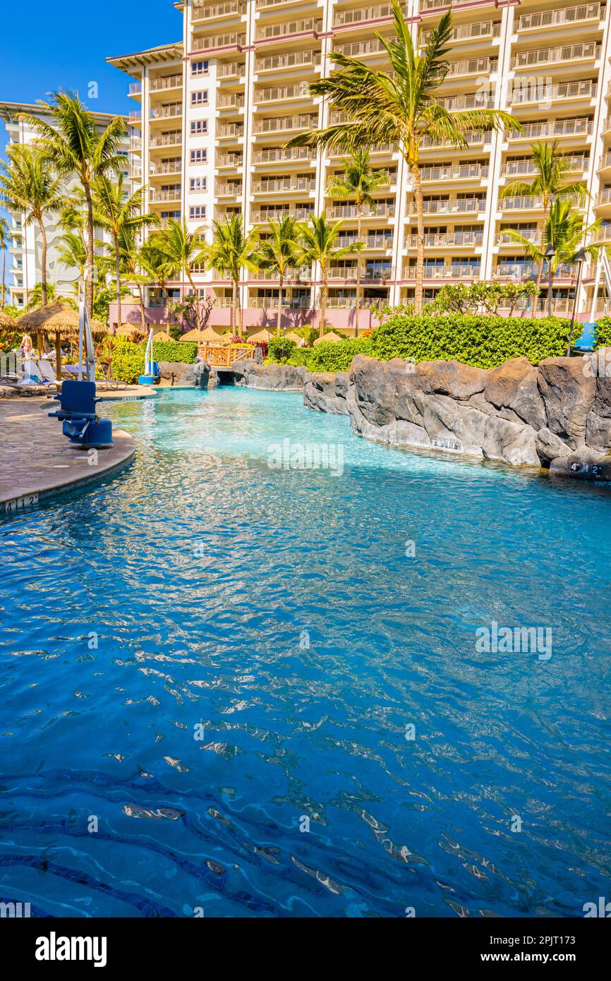 Swimming Pool at Resort Hotel, Kaanapali, Maui, Hawaii, USA Stock Photo ...