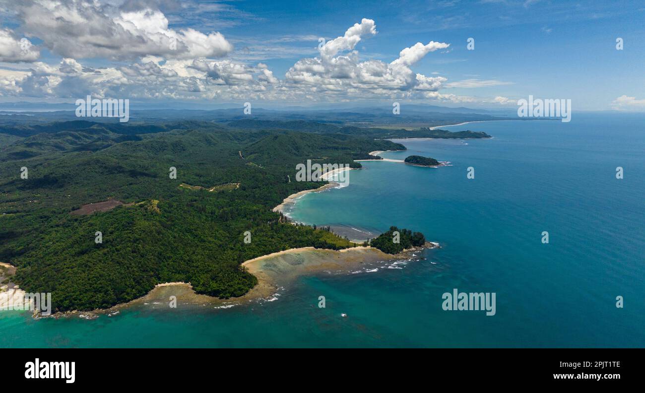Top view of bays and lagoons with beaches on the coast of the island of ...