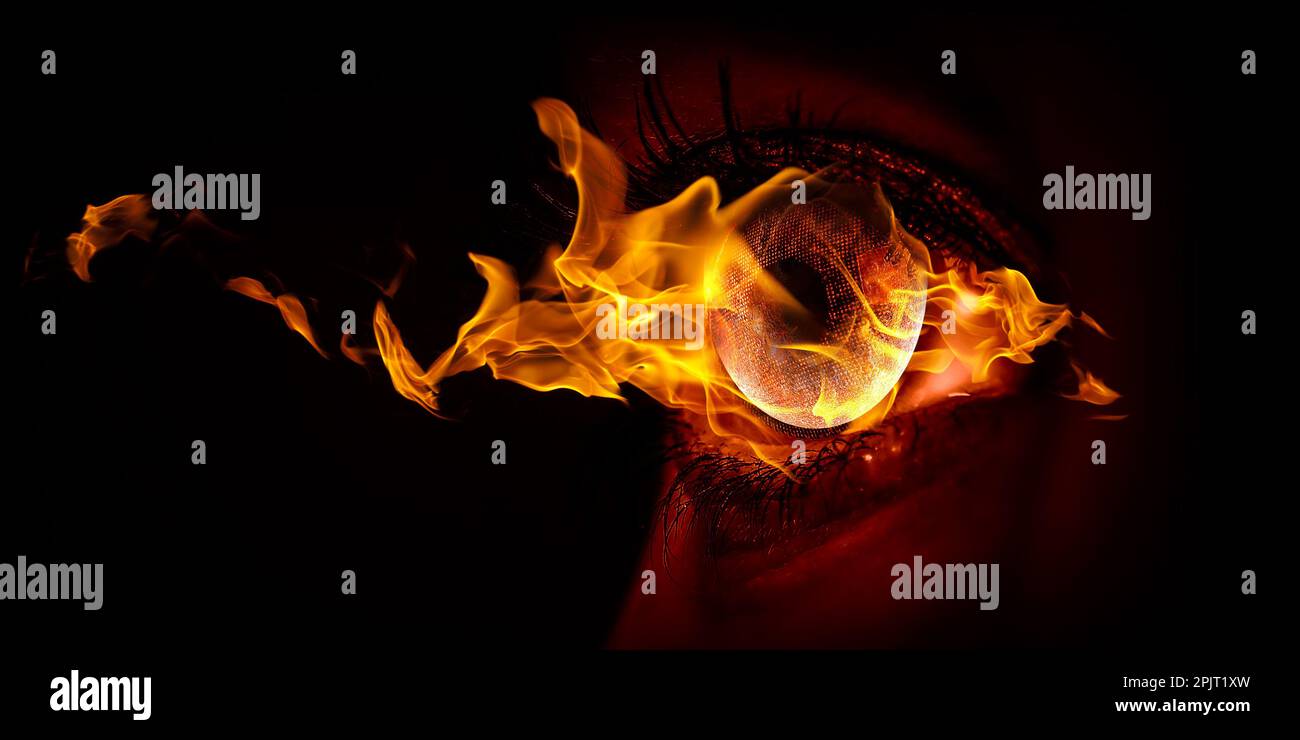 Macro image of human eye with fire flames Stock Photo - Alamy