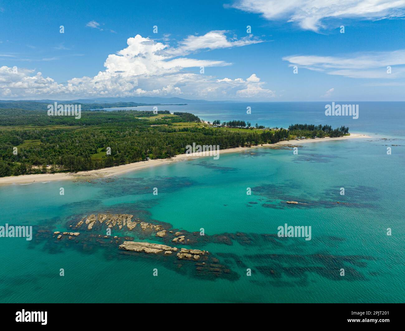 Travel concept: beautiful sandy beach and a blue ocean. Borneo ...
