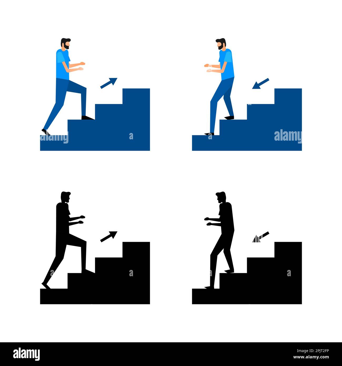 Man walking stairs, up and down movement. Emergency evacuation Stock ...