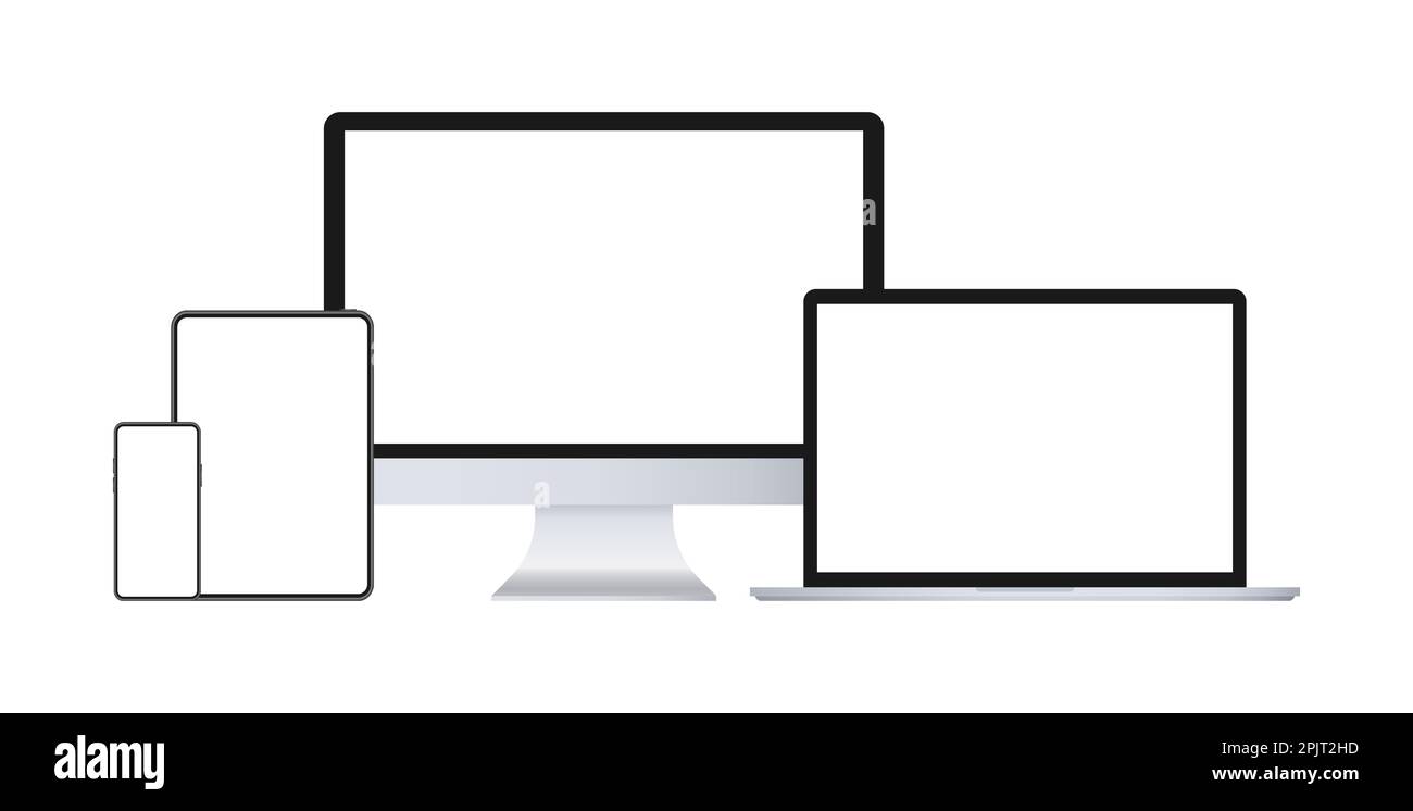 Realistic set of monitor, laptop, tablet, smartphone Mockup. Device ...