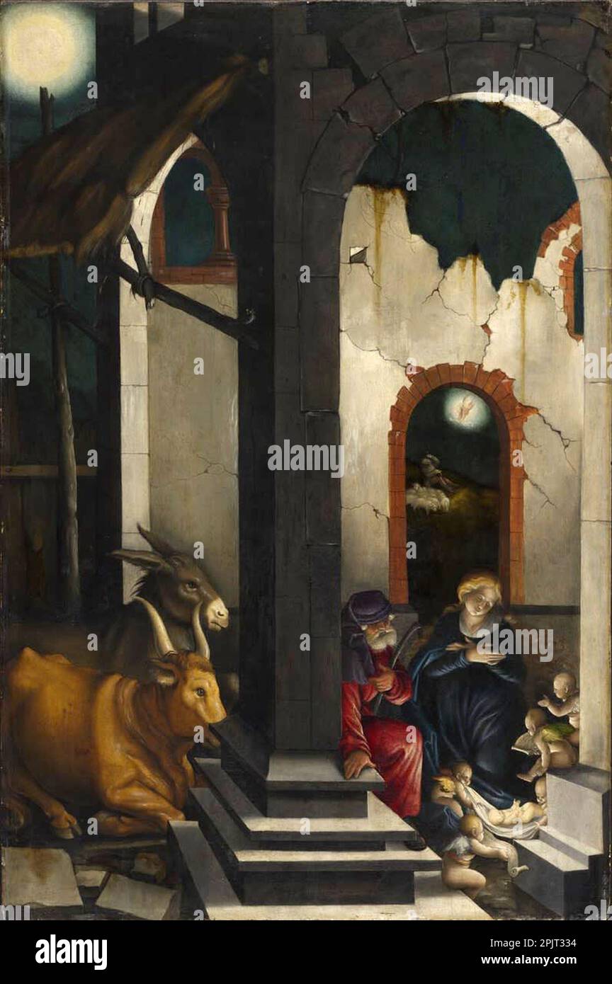 The Nativity of Christ. The painting is by the Renaissance German ...