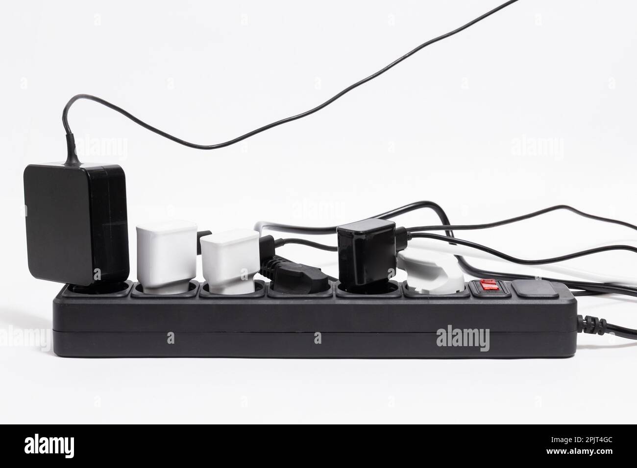 Black extension cord with many plugs on white background Stock Photo ...