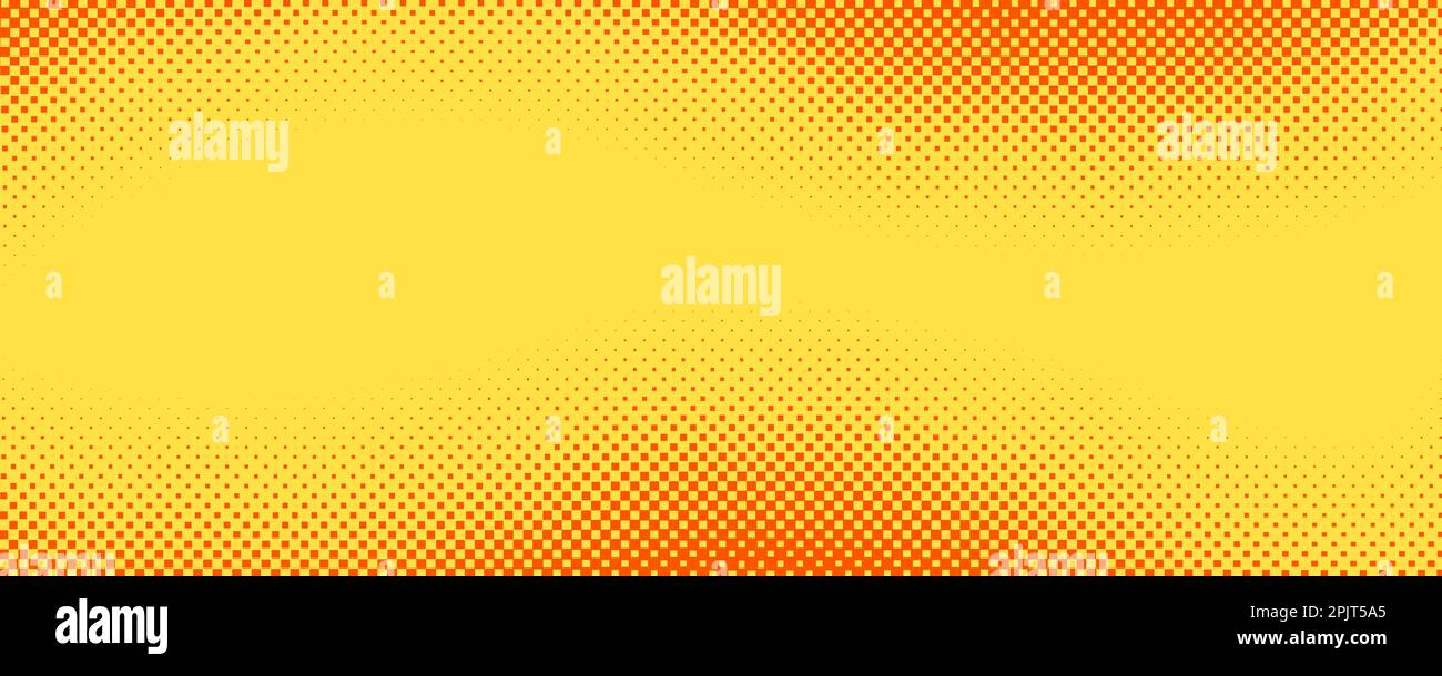 Yellow orange square halftone pattern. Retro comic gradient background. Square dot cartoon ...
