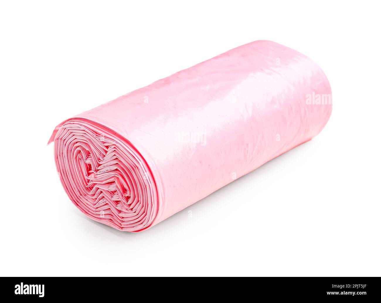 Pink roll of garbage bag isolated on white background Stock Photo - Alamy