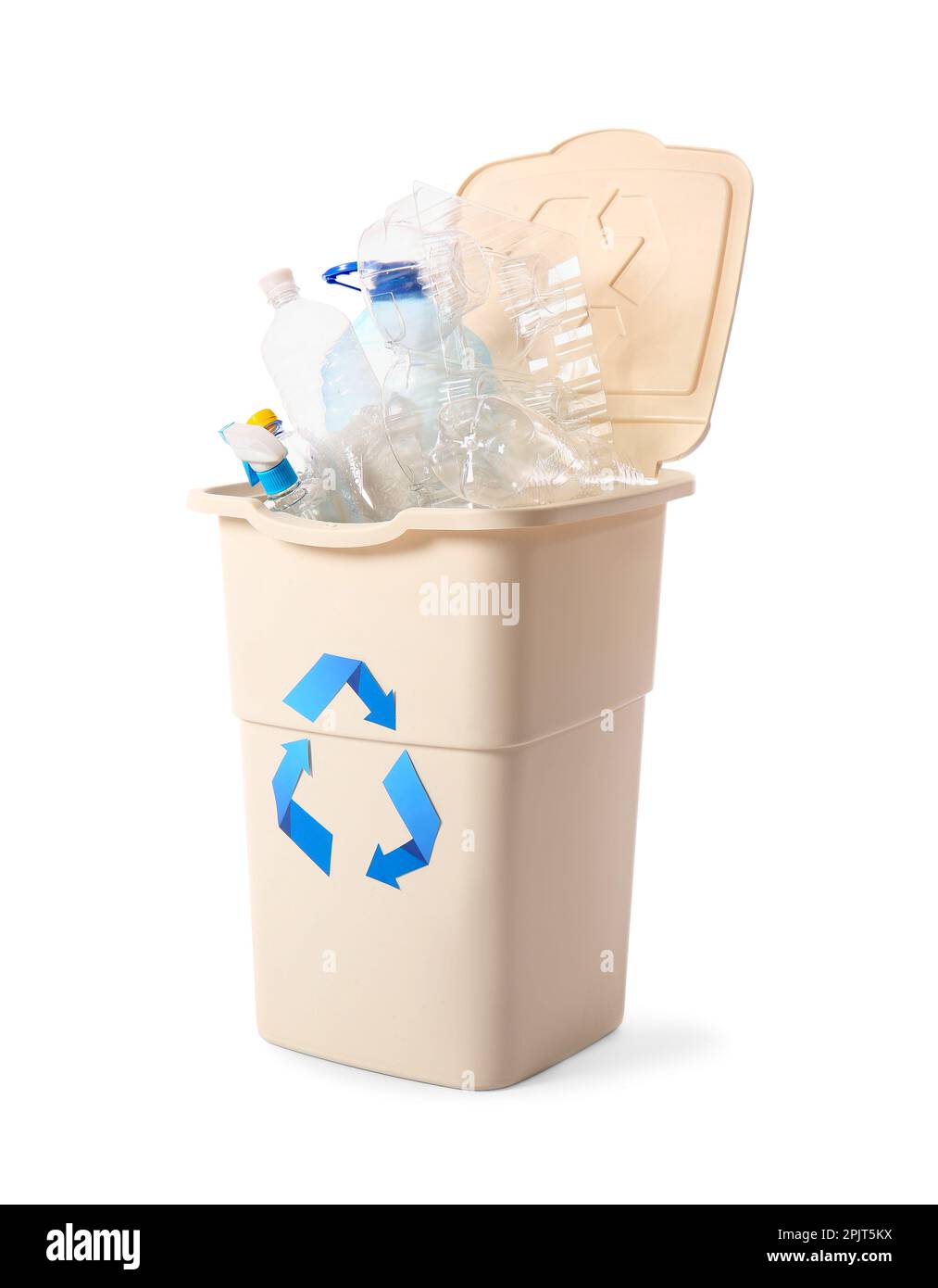 Container with plastic garbage isolated on white. Recycling concept ...
