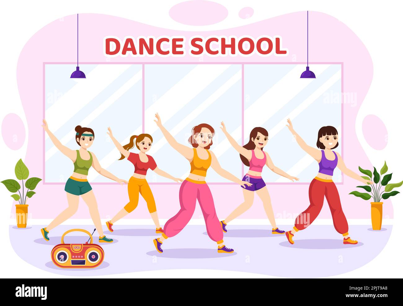 Dance School Illustration of People Dancing or Choreography with Music ...
