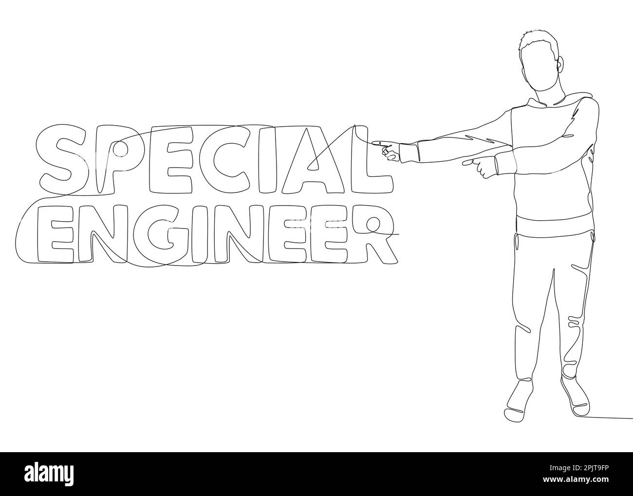 One continuous line of Man pointing with finger at Special Engineer ...