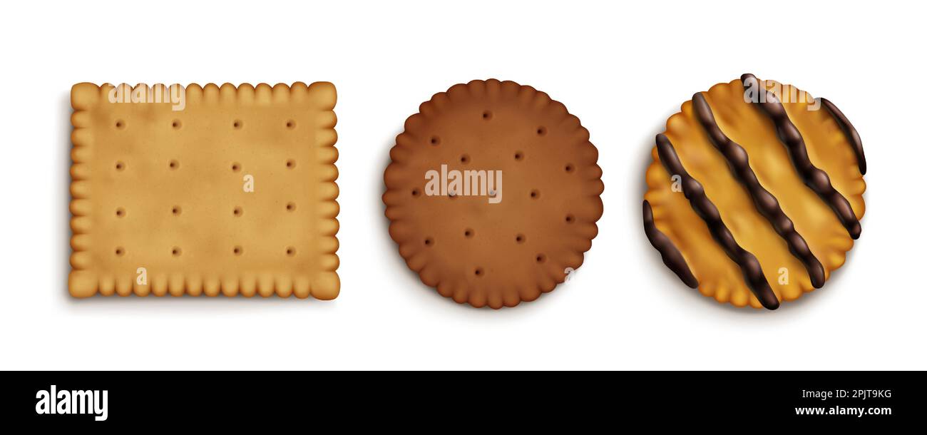 Realistic set of crispy cracker cookies isolated on white background ...