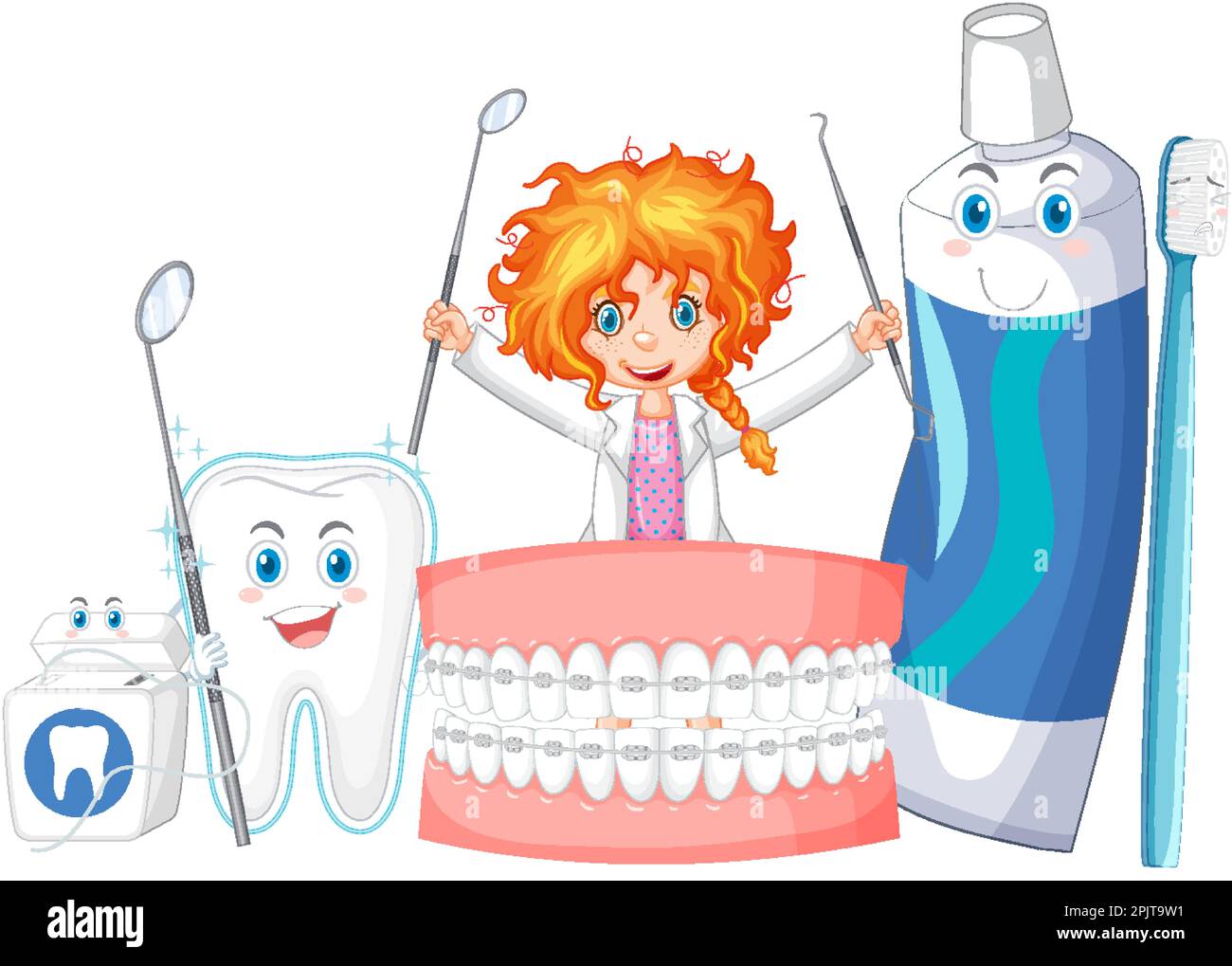 Smiling Dentist and Dental Elements Vector Set illustration Stock ...