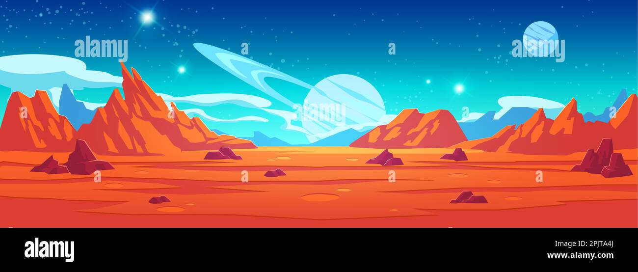 Orange alien space planet game cartoon background. Fantasy world ...