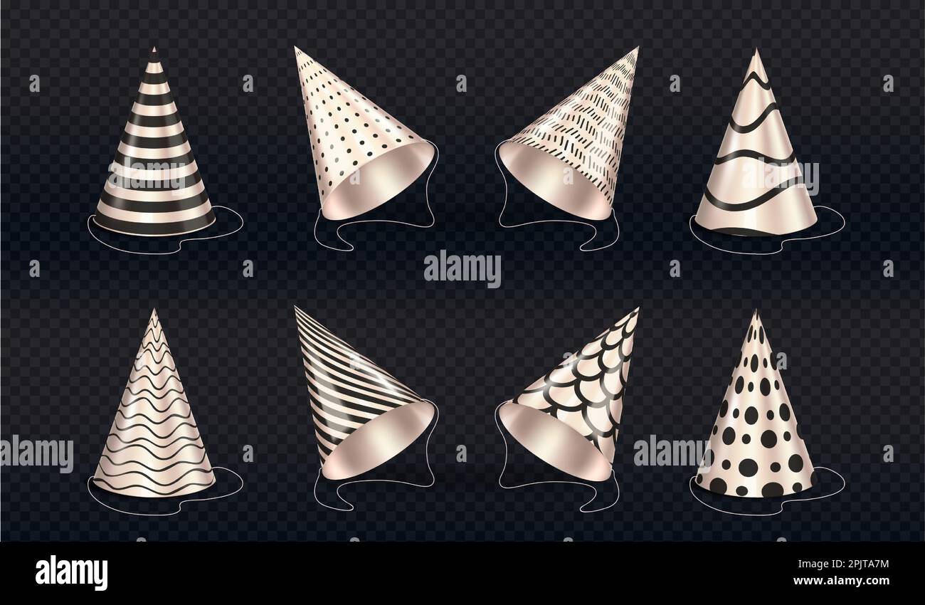 Isolated Happy Birthday cone hat accessory vector. Realistic foil party ...