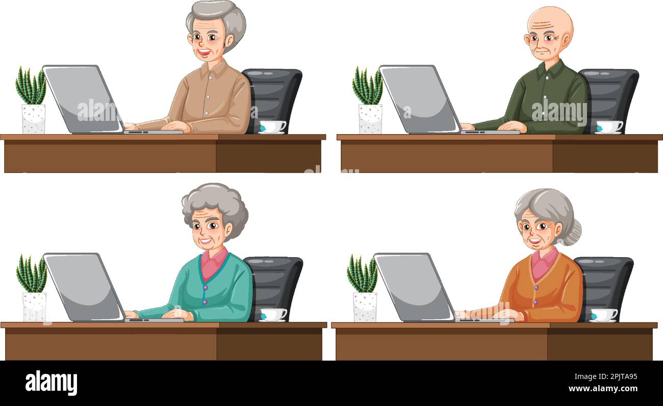 Senior People Using Laptop Set illustration Stock Vector Image & Art ...