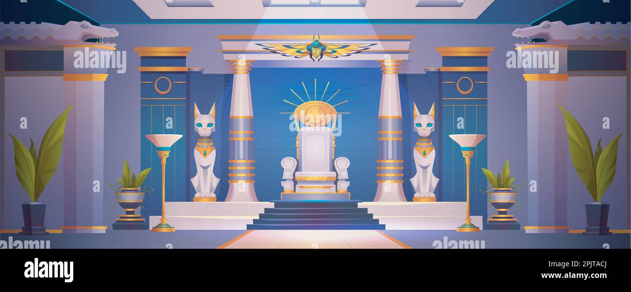 Antique Egyptian throne room interior. Vector illustration of ancient ...